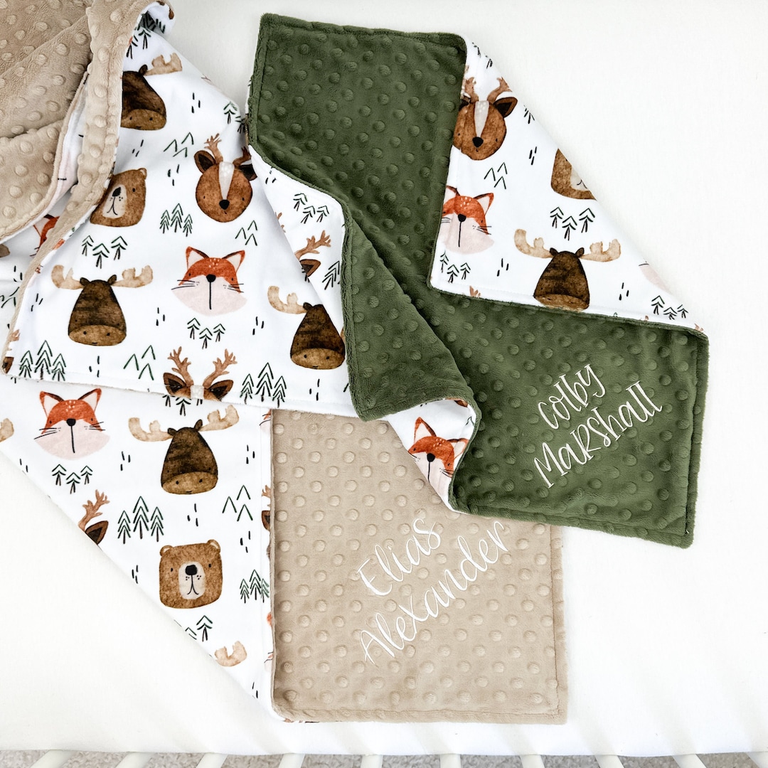 Personalized Woodland Animals Baby Blanket: Embroidered Minky Security ...