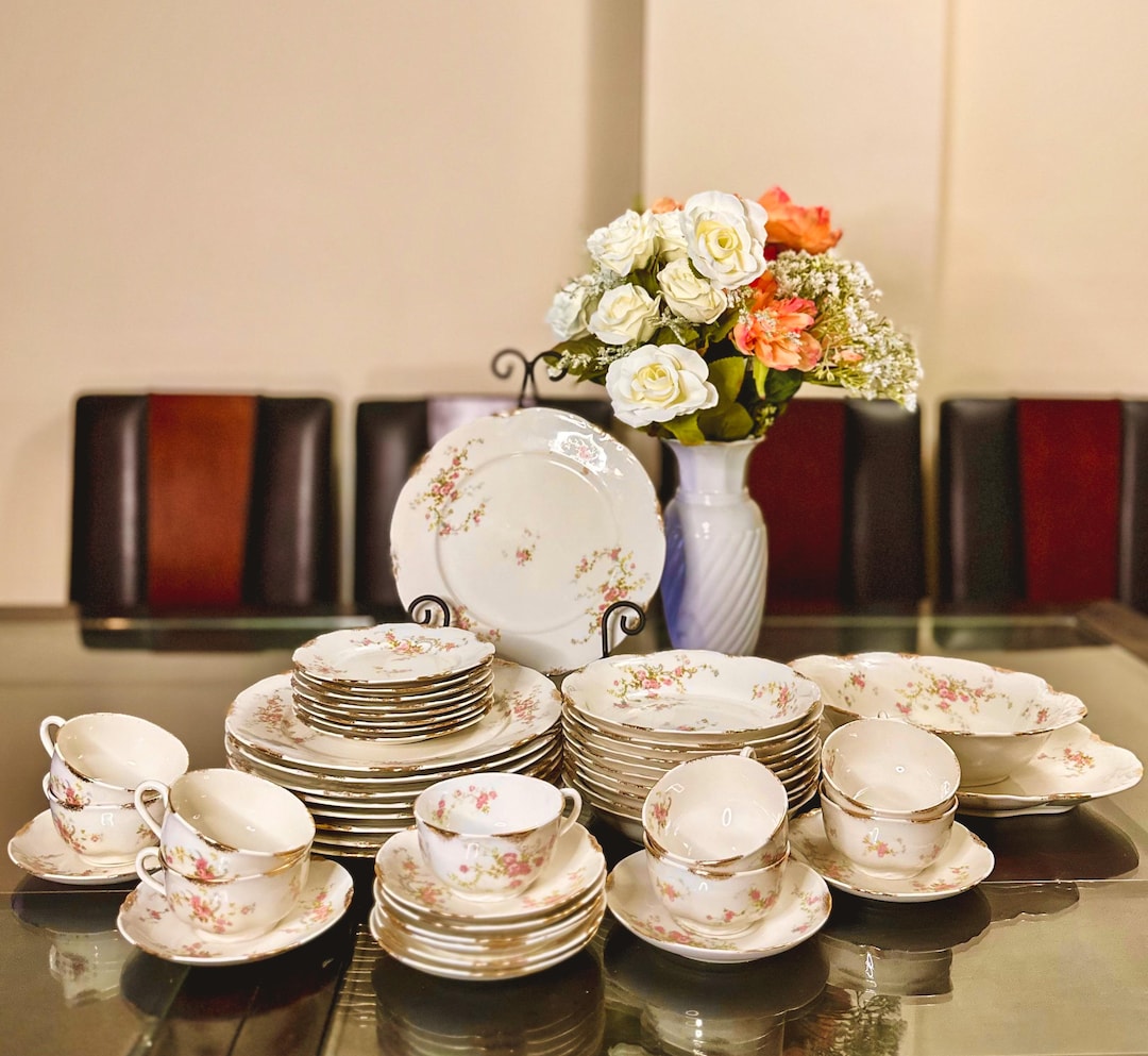 Warwick China Service, 48 Pc Set, Antique Old Abbey Set, Pink Roses ...