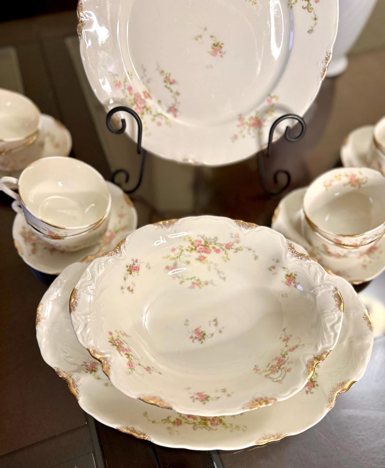 Warwick China Service, 48 Pc Set, Antique Old Abbey Set, Pink Roses ...
