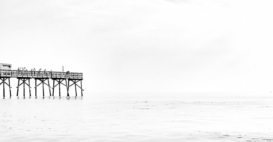 Black and White Beach Waves With Shores Beach and Pier - Etsy