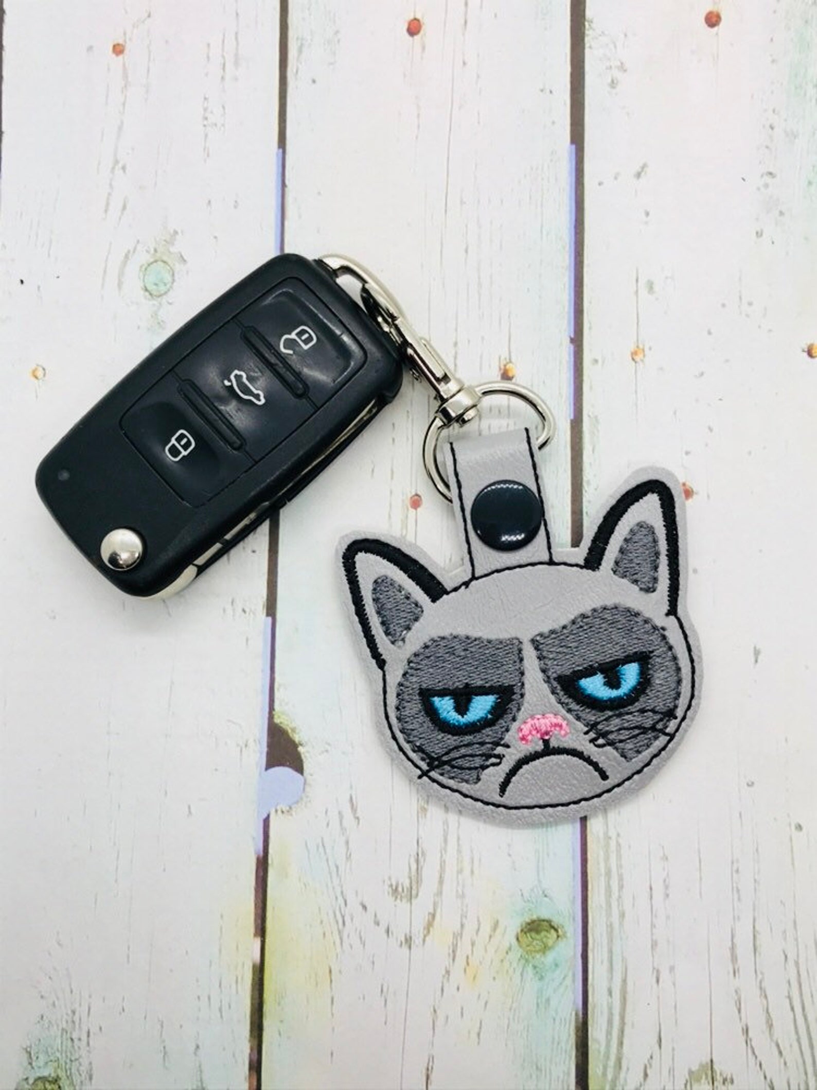Grumpy Cat Keychain Key Fob Snap Tab Luggage Tag Zipper | Etsy