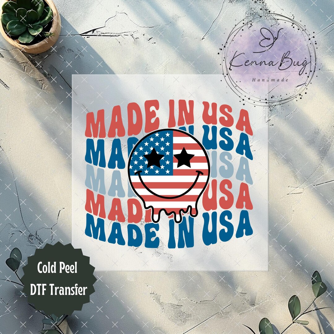 Made in the USA, Smiley Face, Retro, 4th of July, DTF Transfer, Ready ...