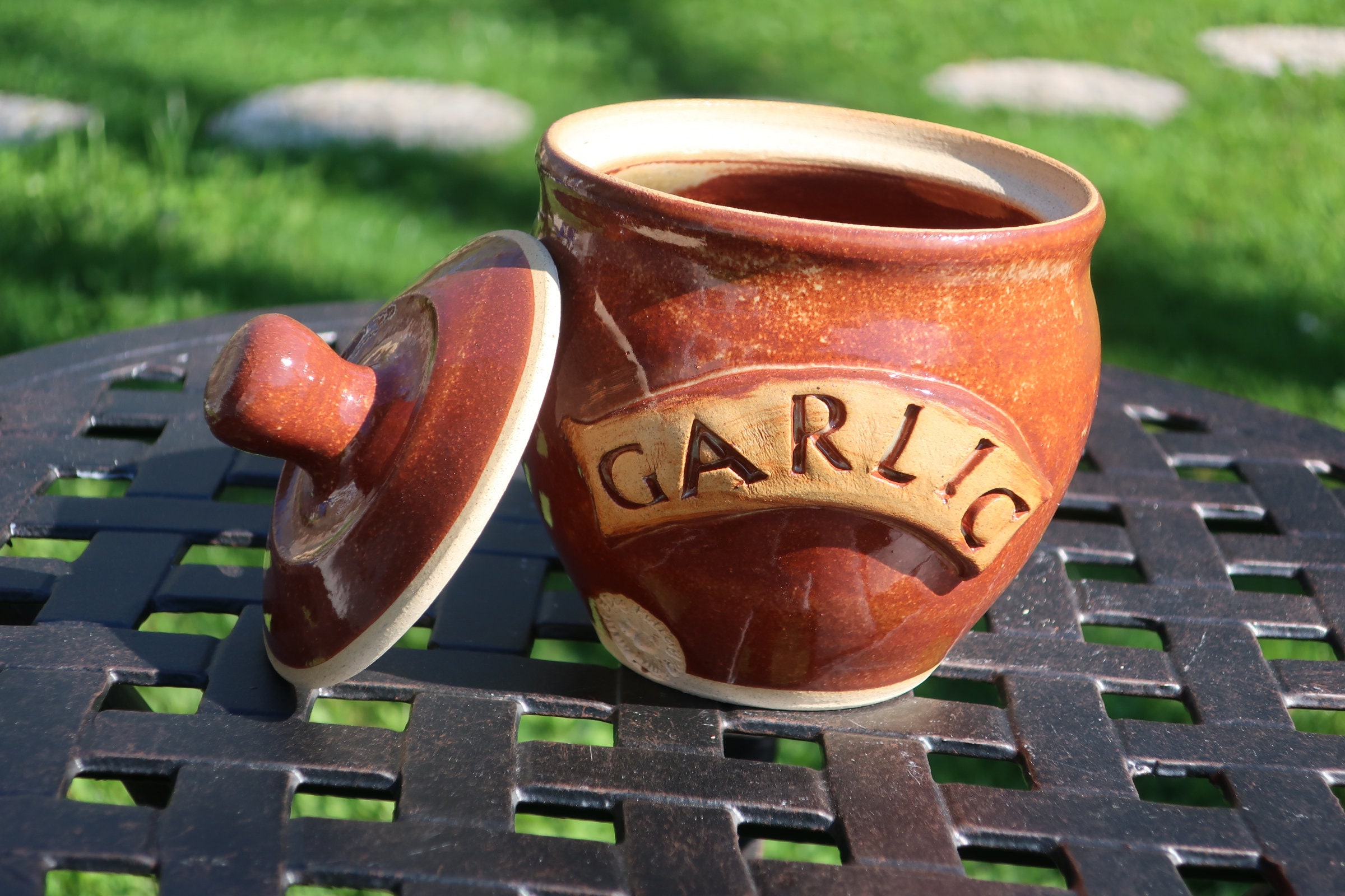 Garlic Keeper, Garlic Jar, Pottery Garlic Keeper, Stoneware Garlic ...