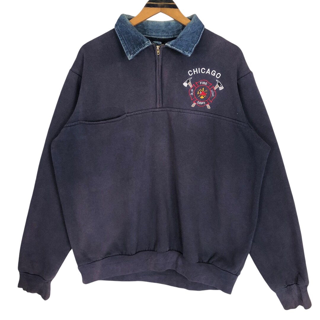 Vintage 90s Chicago Fire Department Quarter Zipper Sweatshirt Pullover ...