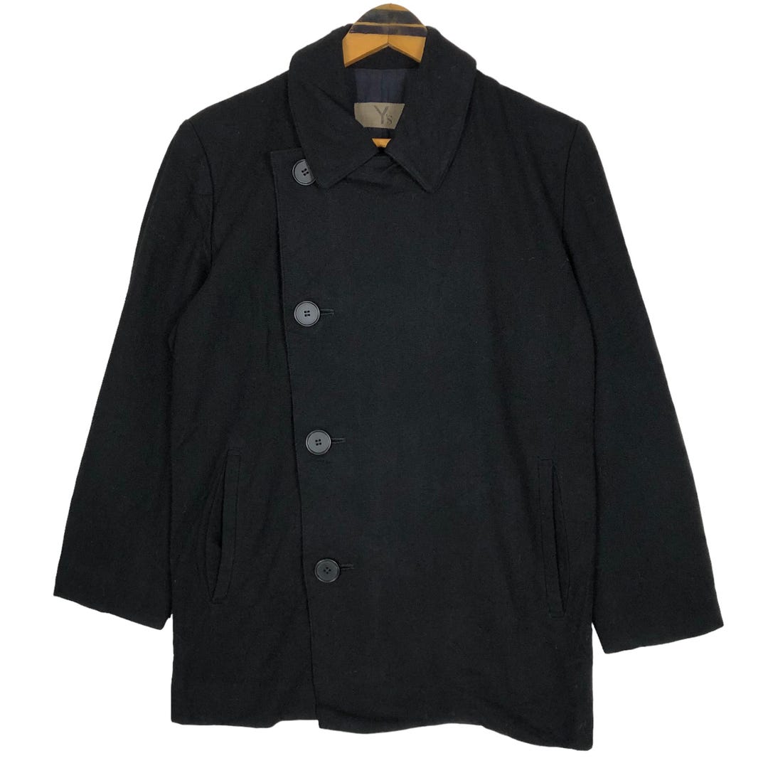 Vintage 80s Y’s Yohji Yamamoto Assymetrical Wool Peacoat Button up ...