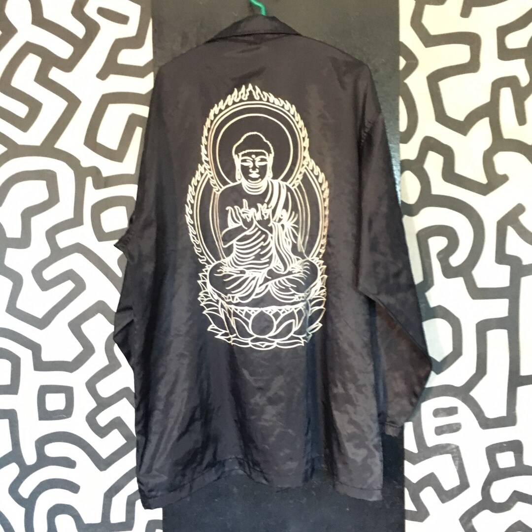 Vintage God Knows Buddhist Raincoat Windbreaker Jacket Big Logo Buddha ...