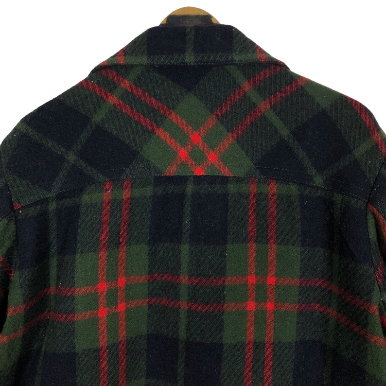 Vintage 80s Wrangler Japan Plaid Pattern Wool Jacket Button up Flannel ...