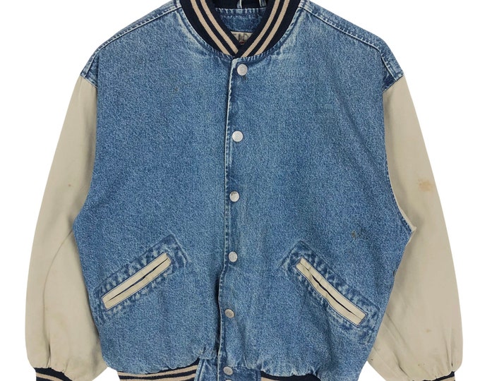 Vintage GAP Varsity Classic Jacket Denim Varsity Jacket Light Jacket Quilted Lining Snap Button ...