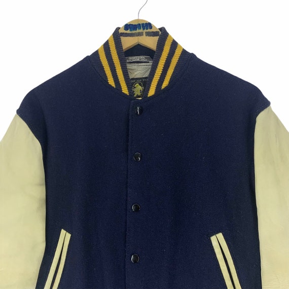 Vintage 90s Golden Bear Wool Leather Varsity Jacket Button Vintage 90s Golden Bear Wool Leather Varsity Jacket Button