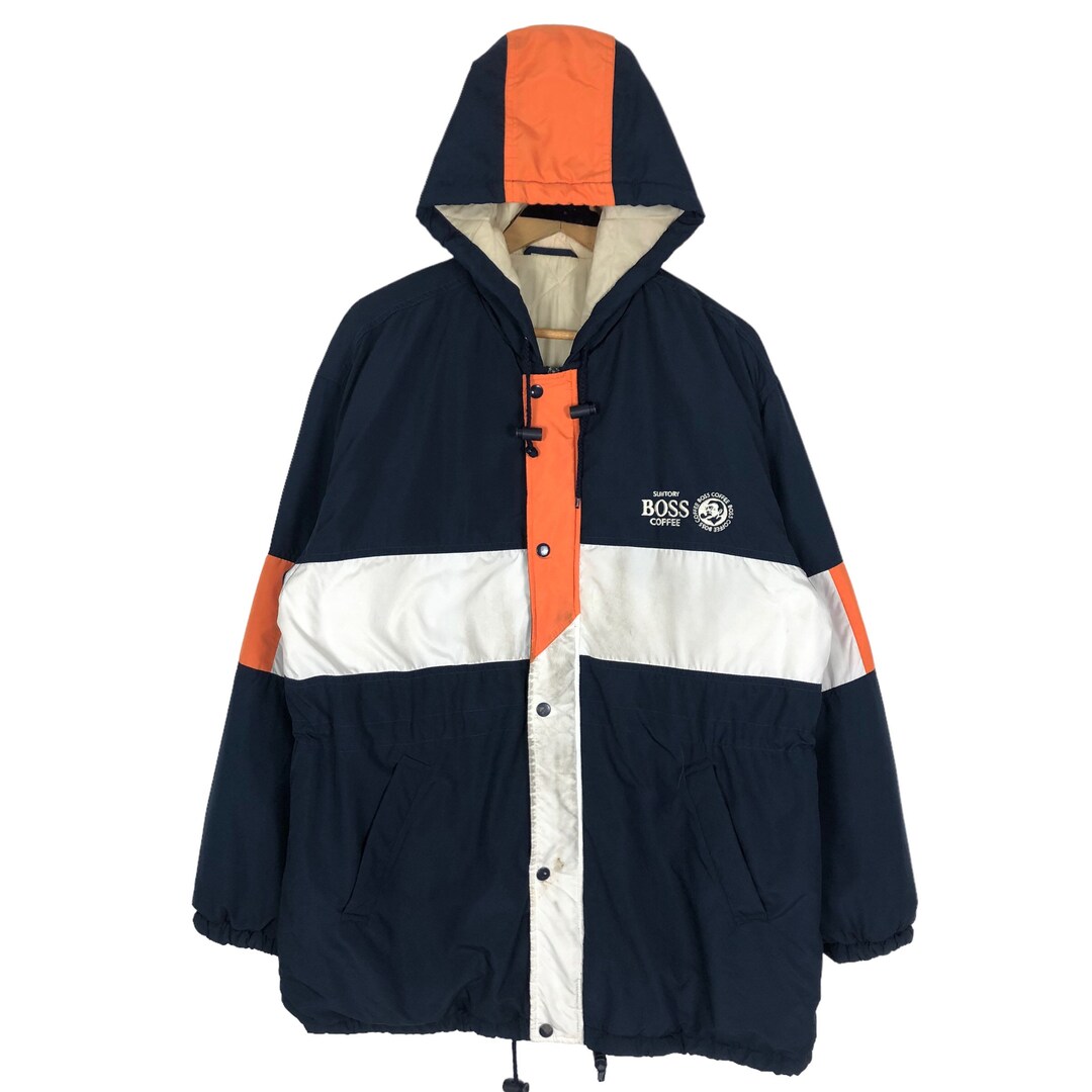 Vintage Suntory Boss Coffee Puffer Jacket: Embroidered Logo, Navy Blue ...