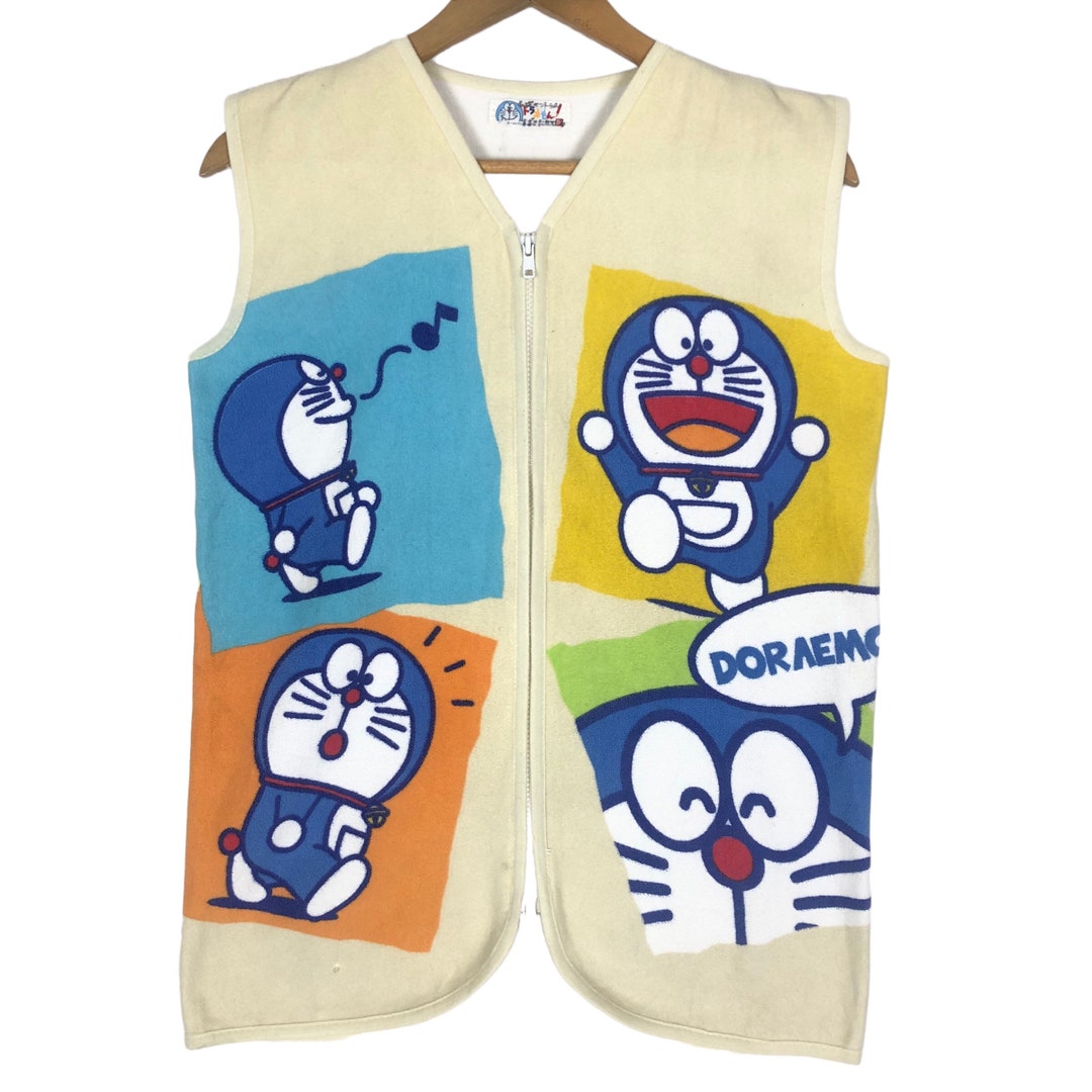 Vintage Doraemon Fleece Vest Full Zip Sleeveless Light Jacket Big Logo ...