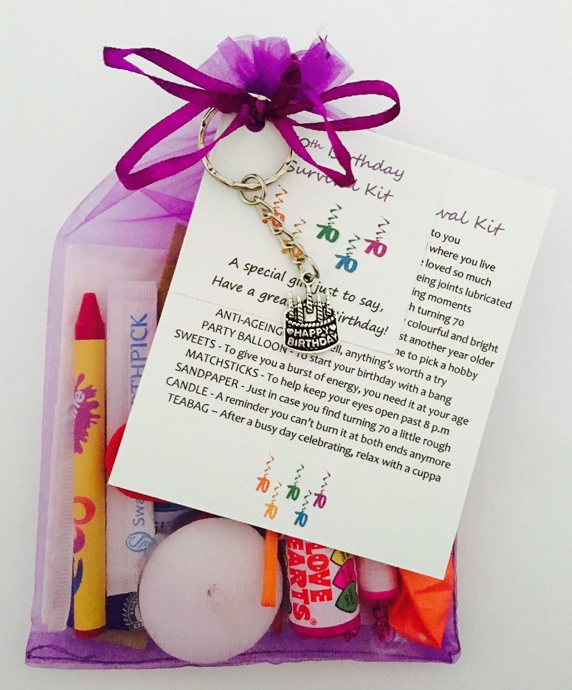 70th Birthday Survival Kit With Keyring Choose From Lilac or | Etsy