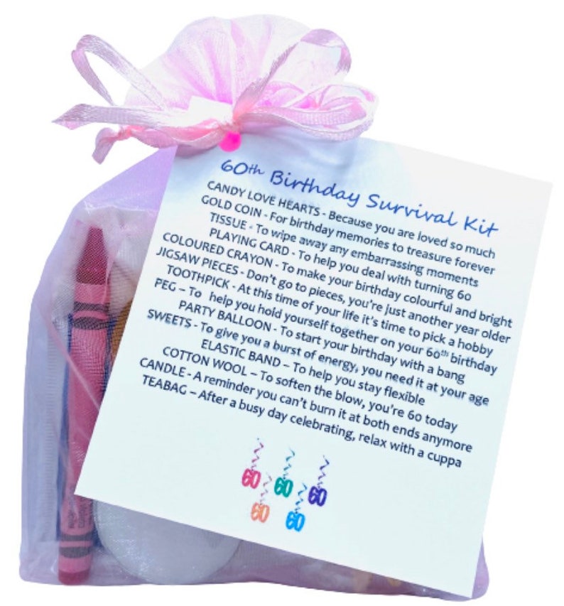 60th Birthday Survival Kit Gift, A Great Alternative Greetings Card ...