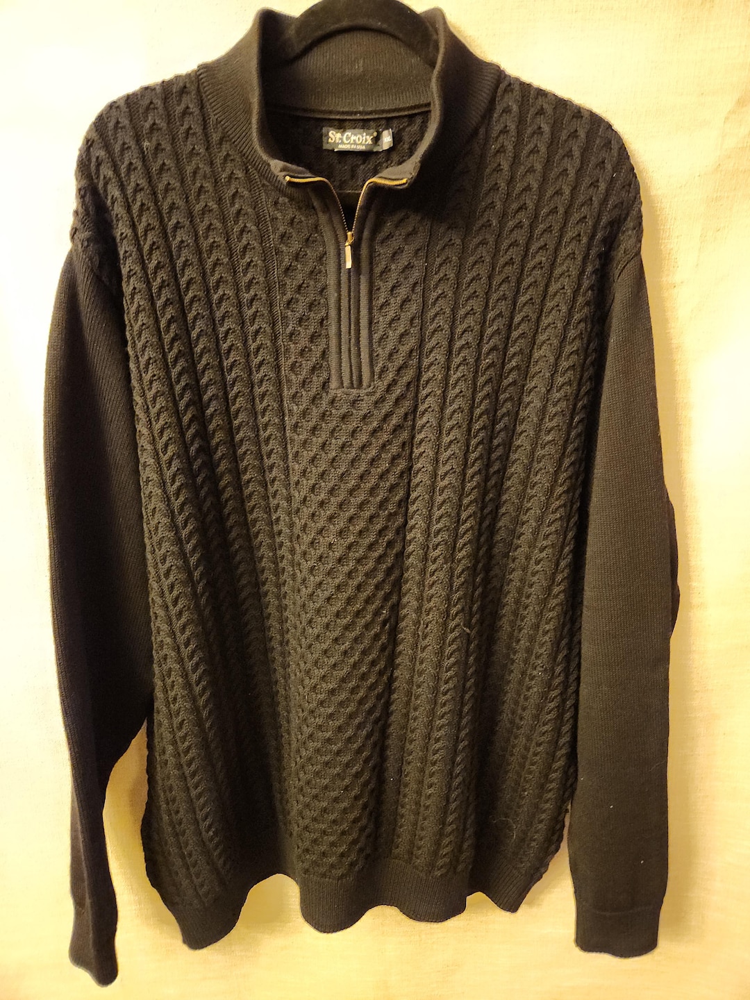 Vintage St. Croix Men's 100% Wool 1/4 Zip Cable Knit Pullover Sweater ...