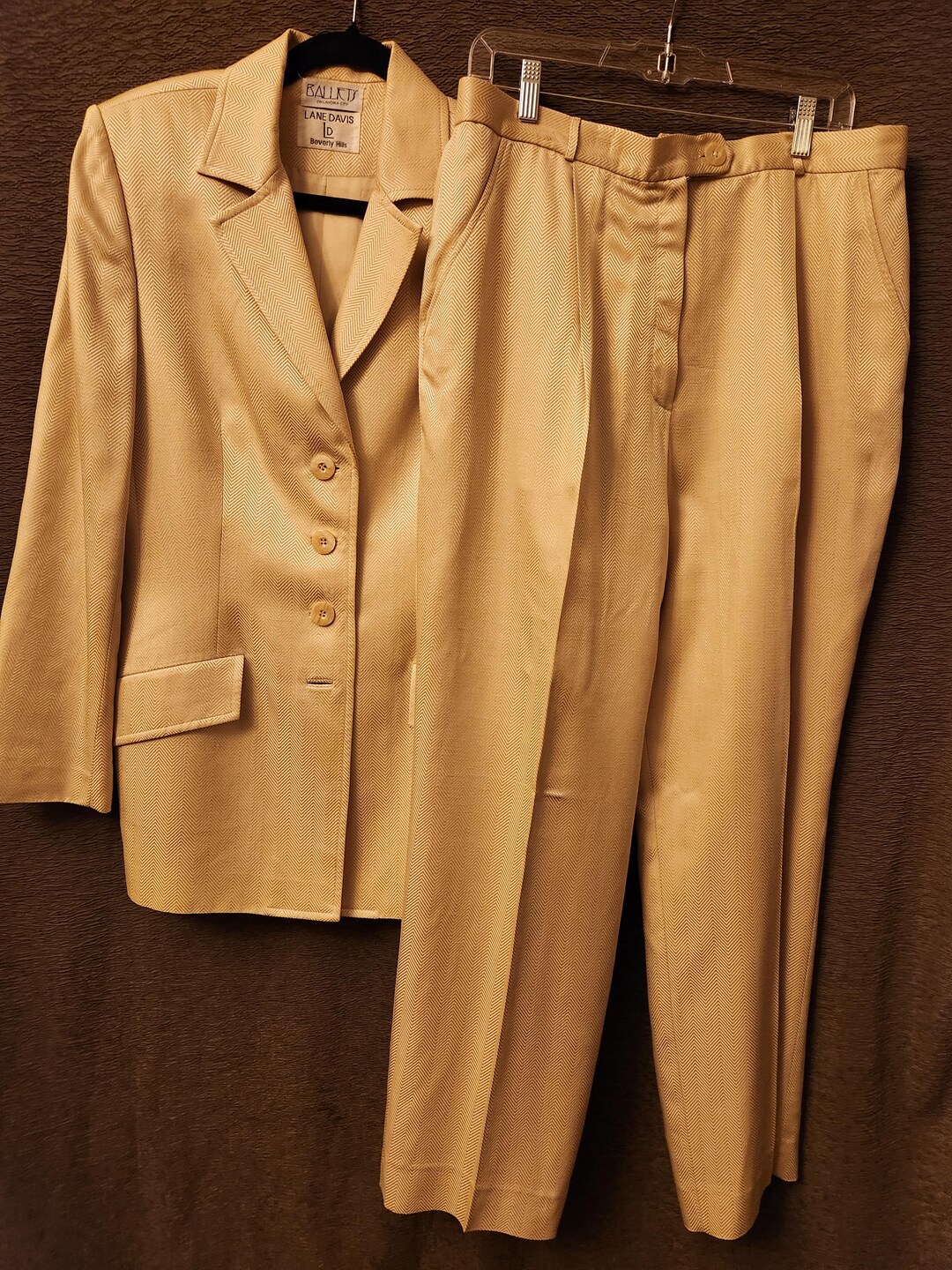 Vintage Lane Davis Beverly Hills 100% Wool Herringbone Beige Pants Suit ...