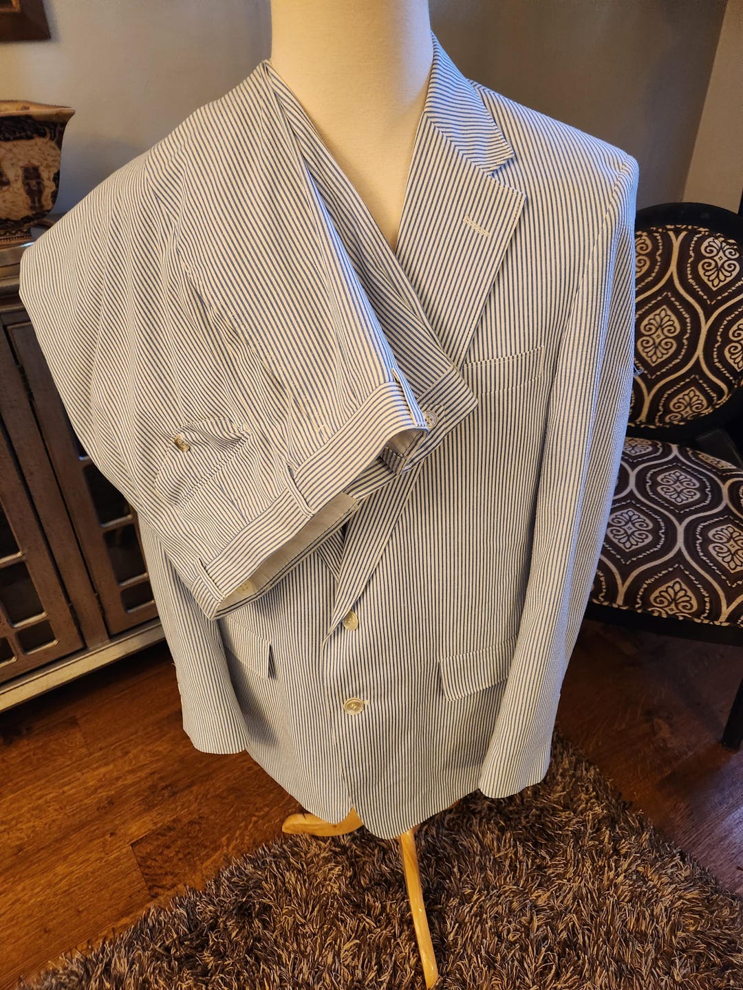 Vintage 60's Gant Men's Blue and White Seersucker Summer Suit Sz 41R ...