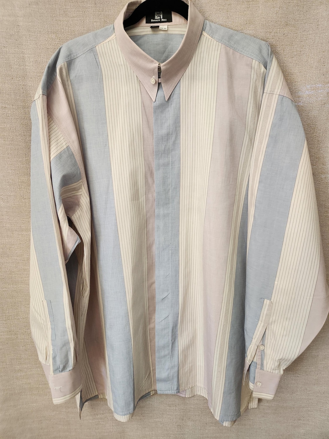 Vintage Everett Hall Long Sleeve Striped Long Sleeve Dress Shirt Sz 17. ...