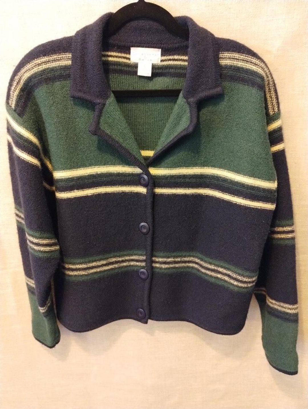 Vintage Christopher & Bank Bulky Striped Button Front Cardigan Sz L. - Etsy