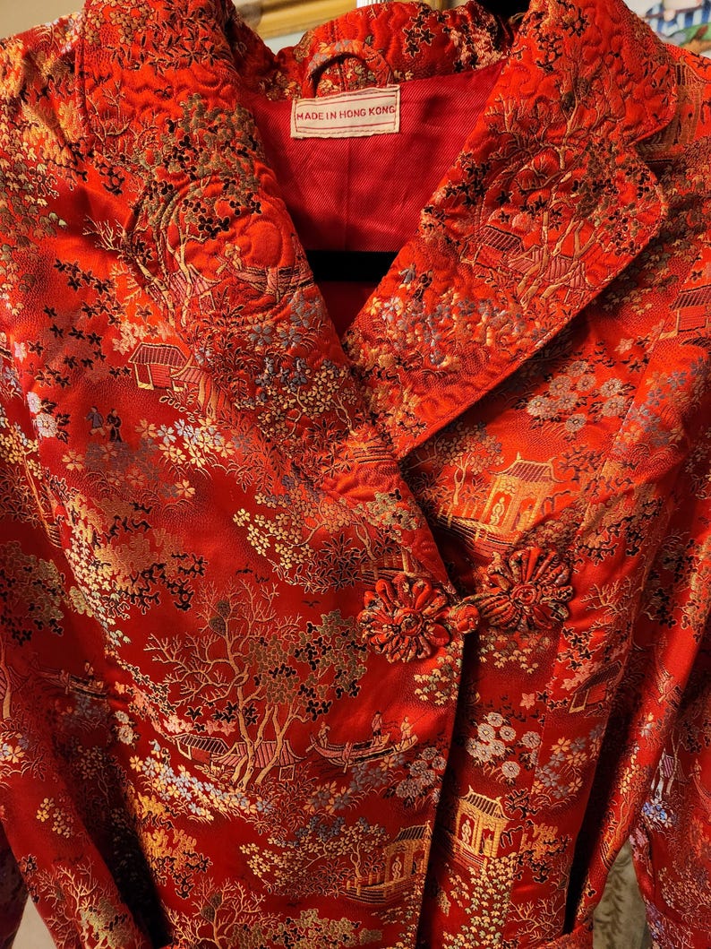 Vintage Red Chinese Silk Duster Robe Sz L. - Etsy