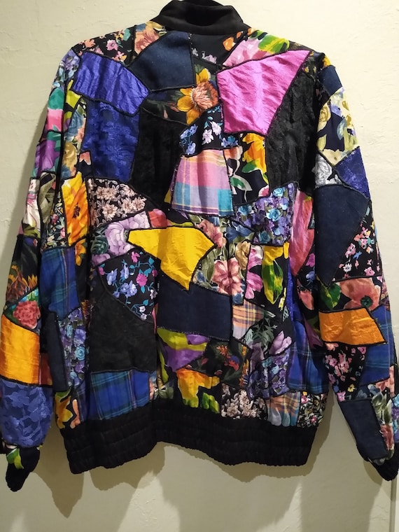 Vintage 80's CACHE' Patchwork Bomber Jacket Sz M - Gem