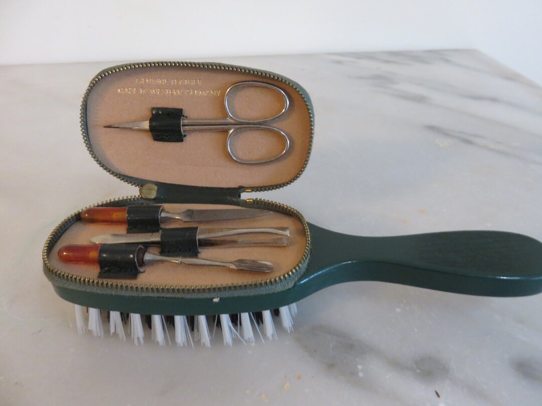 Vintage Leather Grooming Kit Includes Brush, Scissors, Tweazers, Nail ...
