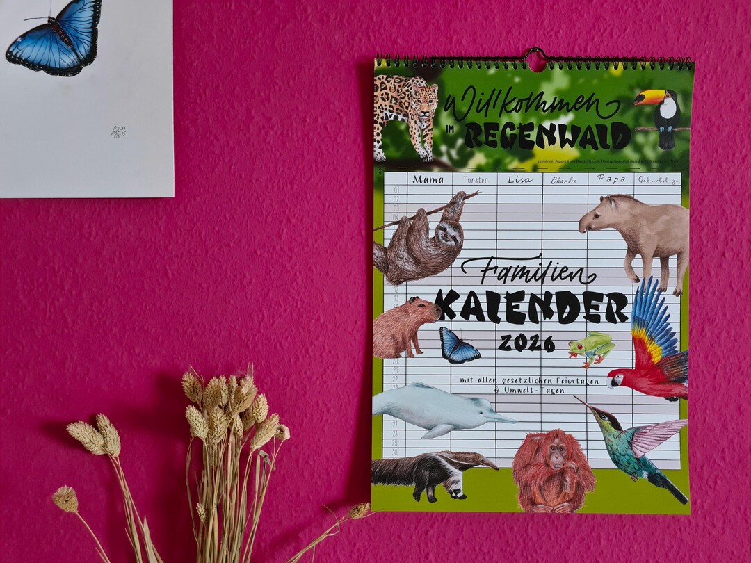 Family Calendar 2026 A3 – “welcome to the Rainforest” – Animal Calendar ...