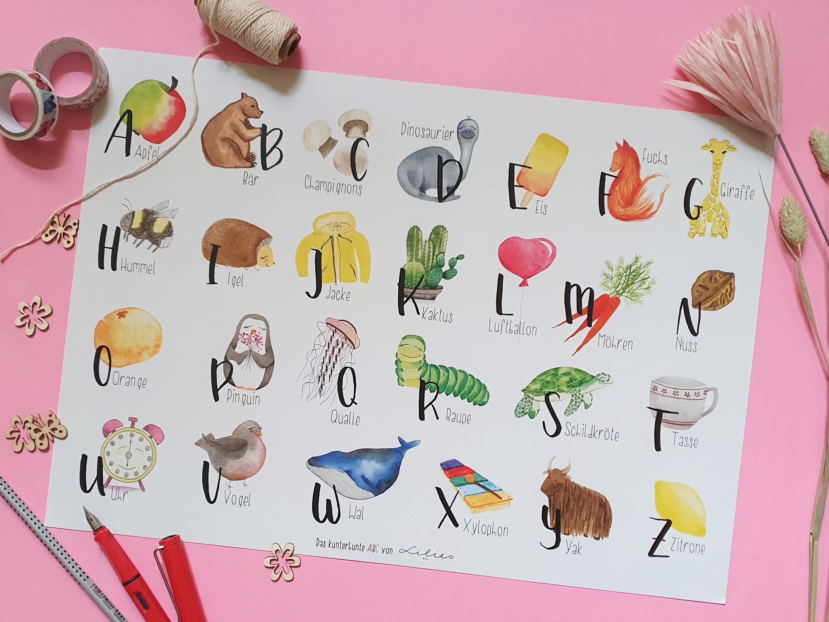 ABC Poster kunterbunt A3 | Etsy