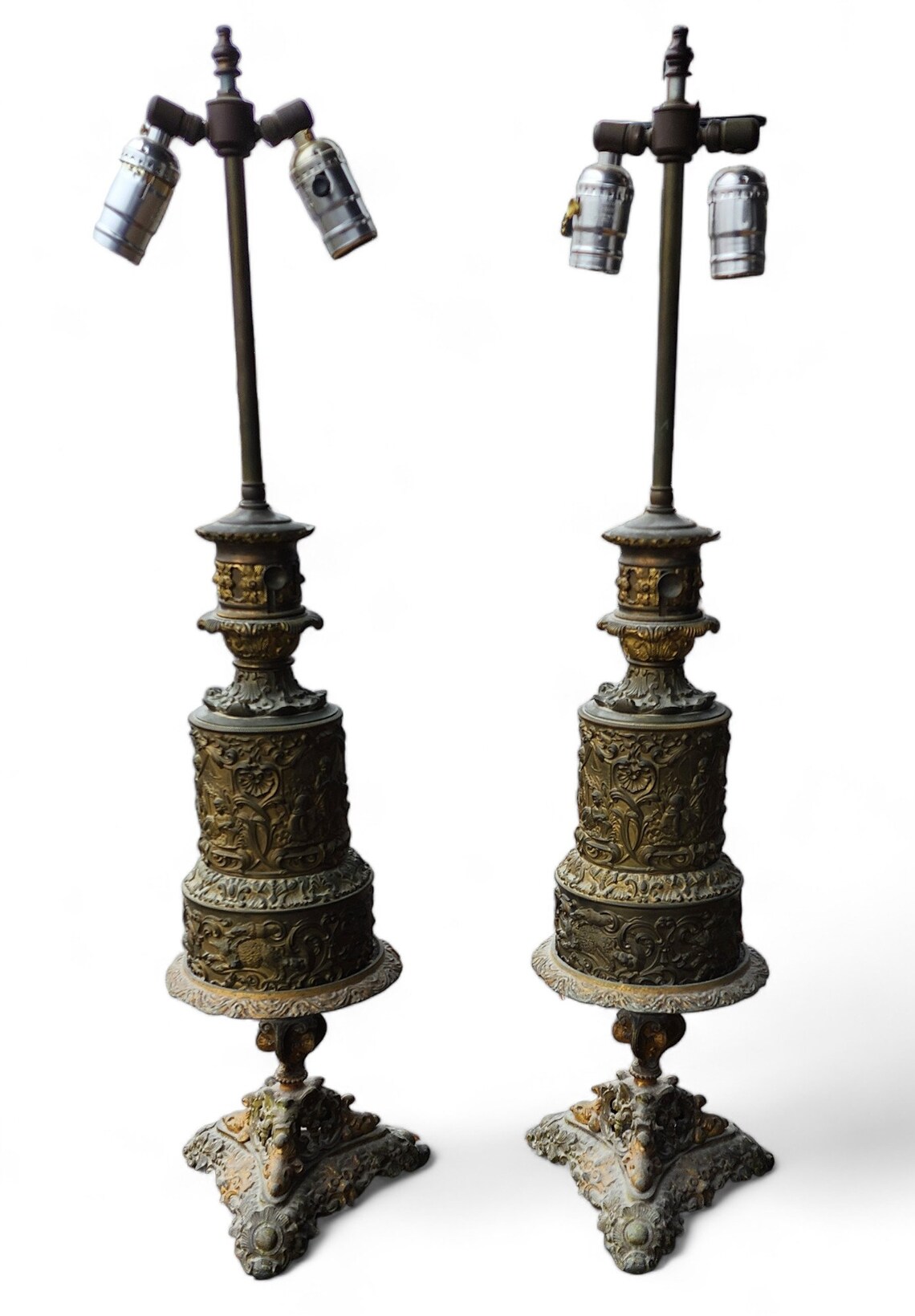 Fine Pair French Mid 19th Century Converted Brass Repoussé Moderator ...