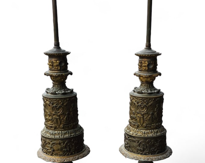 Fine Pair French Mid 19th Century Converted Brass Repoussé Moderator ...