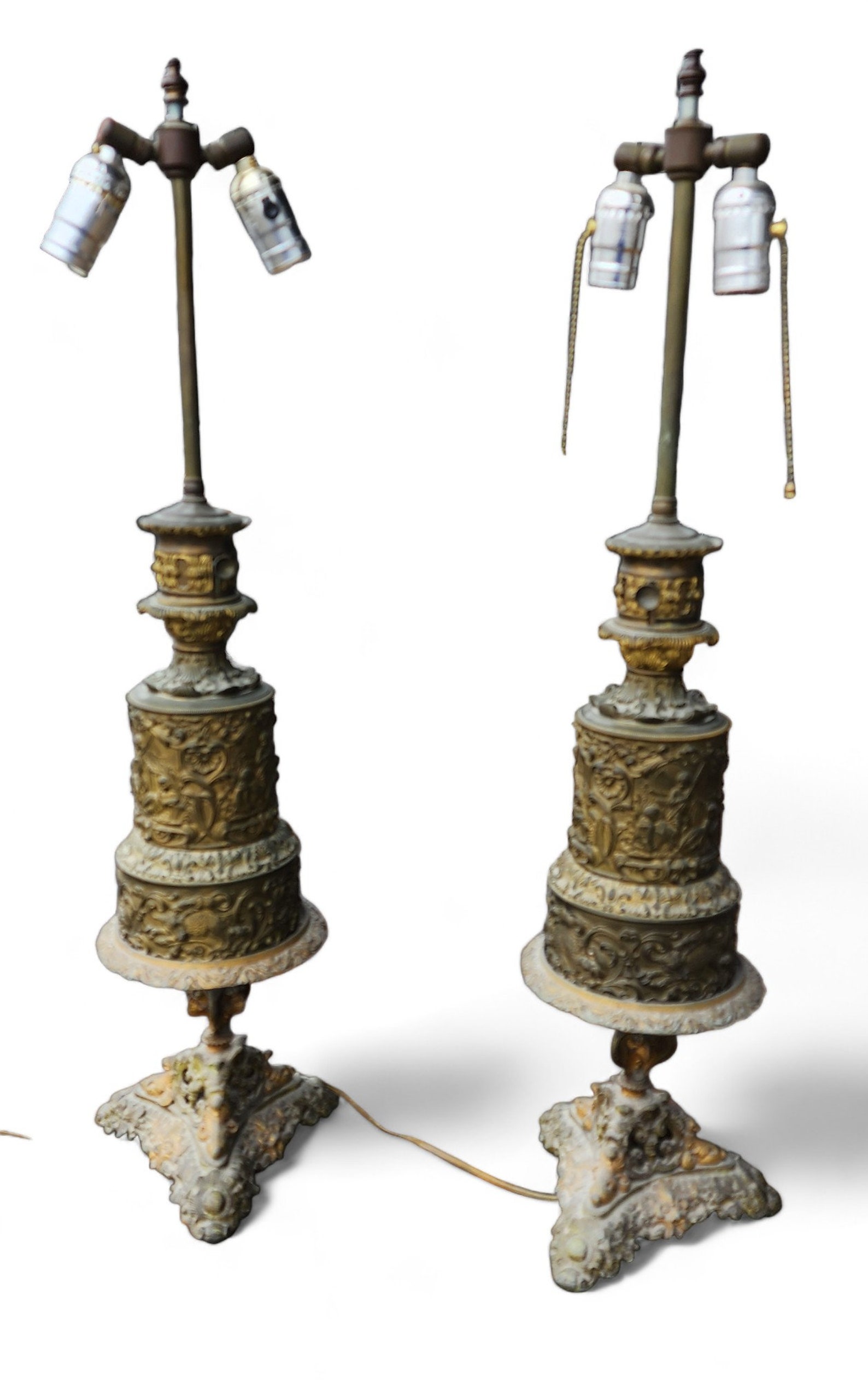 Fine Pair French Mid 19th Century Converted Brass Repoussé Moderator ...