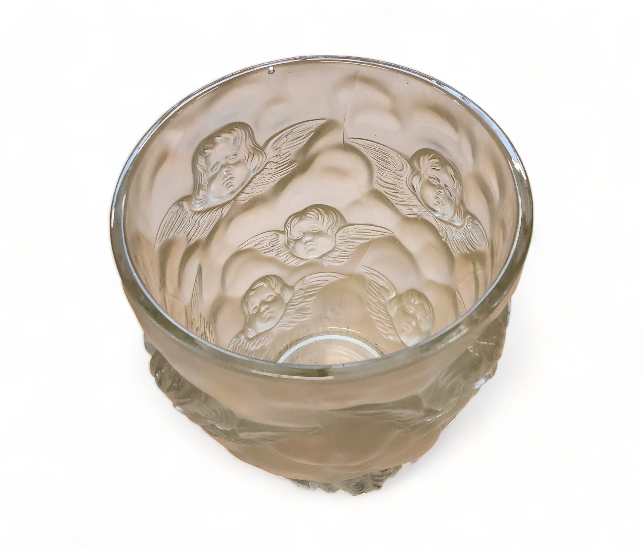 Vintage Lalique/sabino Style Frosted Glass Cherub Putti Vase - Etsy
