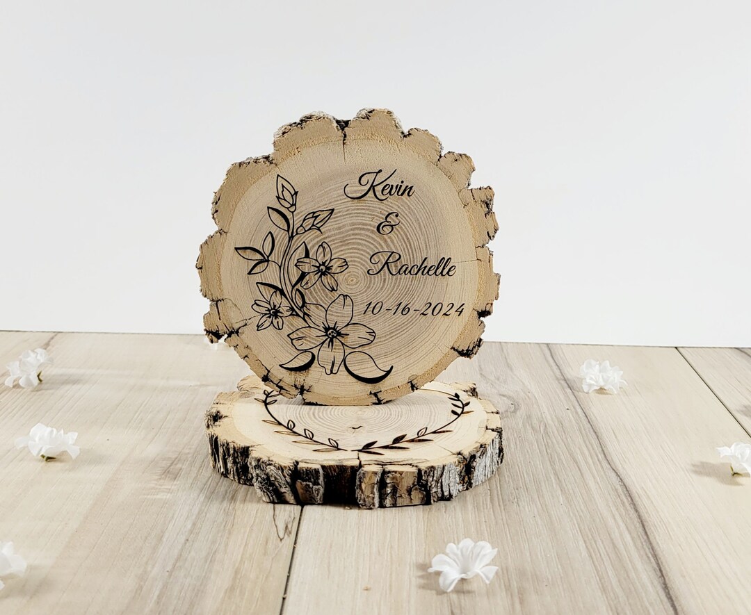 Rustic Wood Slice Cake Topper Centerpiece Wedding Flowers Engraved - Etsy