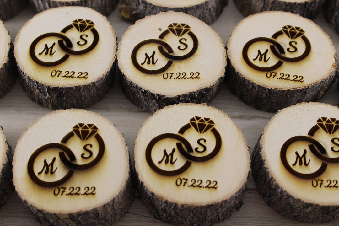 Personalized Engraved Wood Slice Set: Rustic Wedding Favors - Etsy