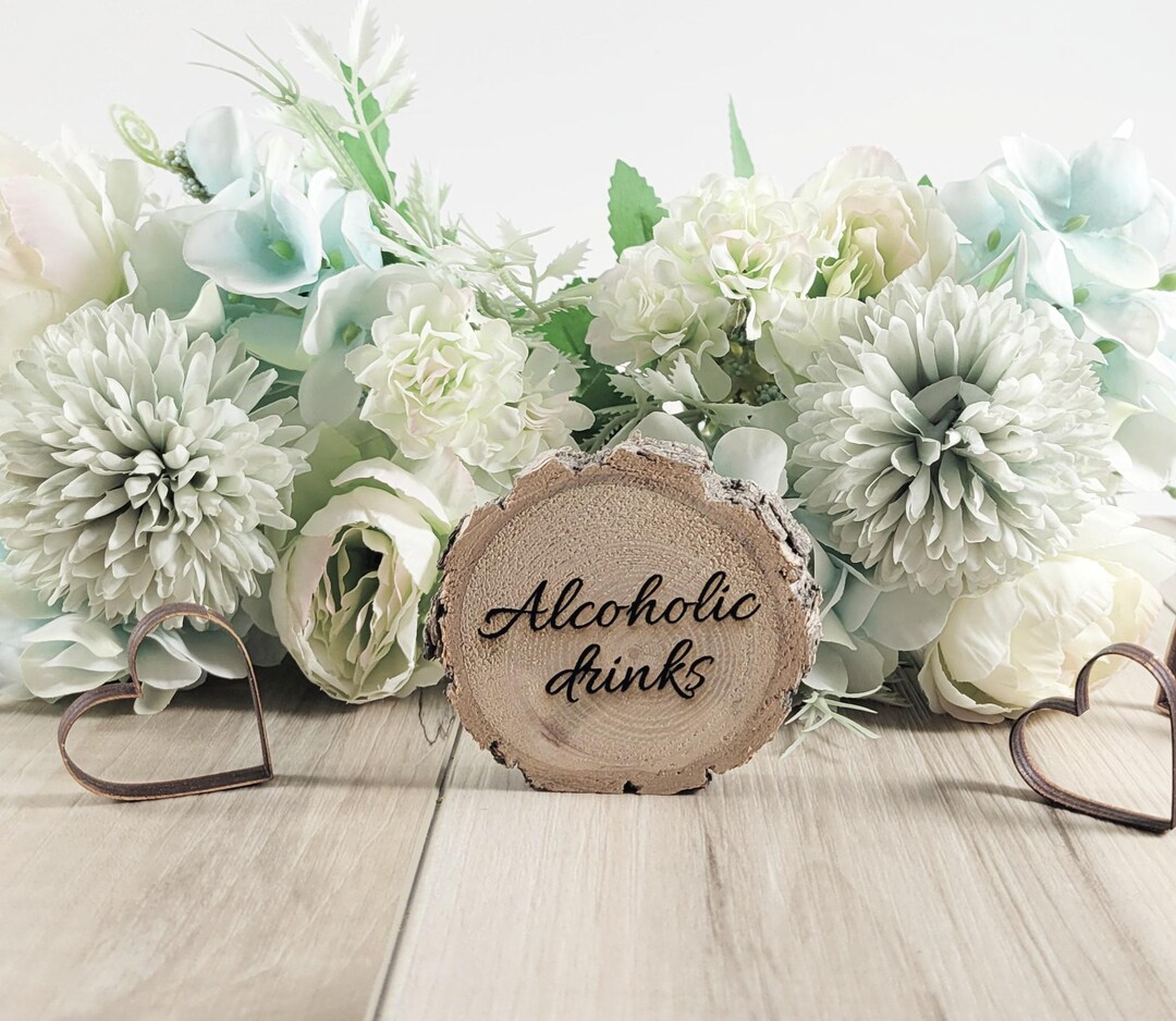 Rustic Wedding Alcoholic Drinks Sign Wood Slice Sign Custom Made ...