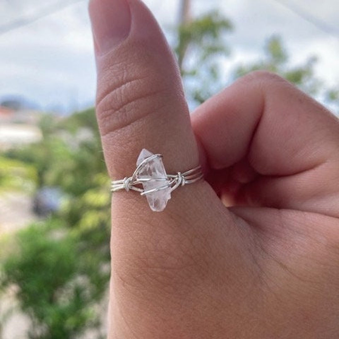 Custom Tiny Quartz Crystal Ring, Wire Wrapped Minimalist Crystal Ring ...