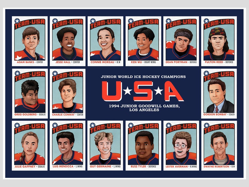 Mighty Ducks D2 Print, Team USA Trading Cards, Sports Movie Memorabilia ...
