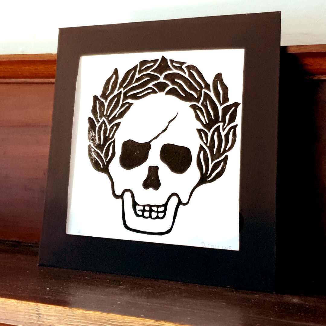 Linocut Skull Print 2, Handprinted, Halloween, Spooky Gothic, Skeleton ...