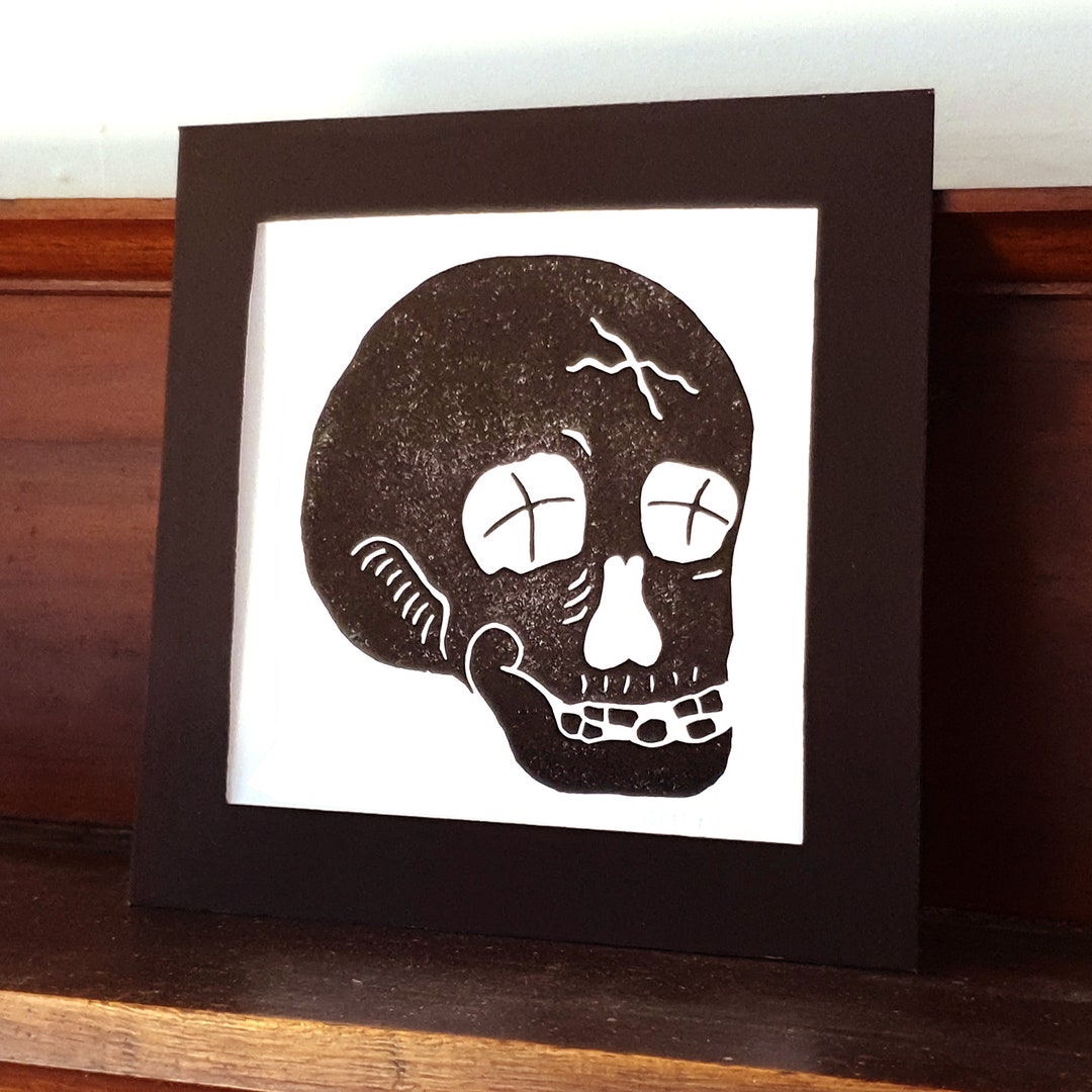 Linocut Skull Print 3, Handprinted, Halloween, Spooky Gothic, Skeleton ...