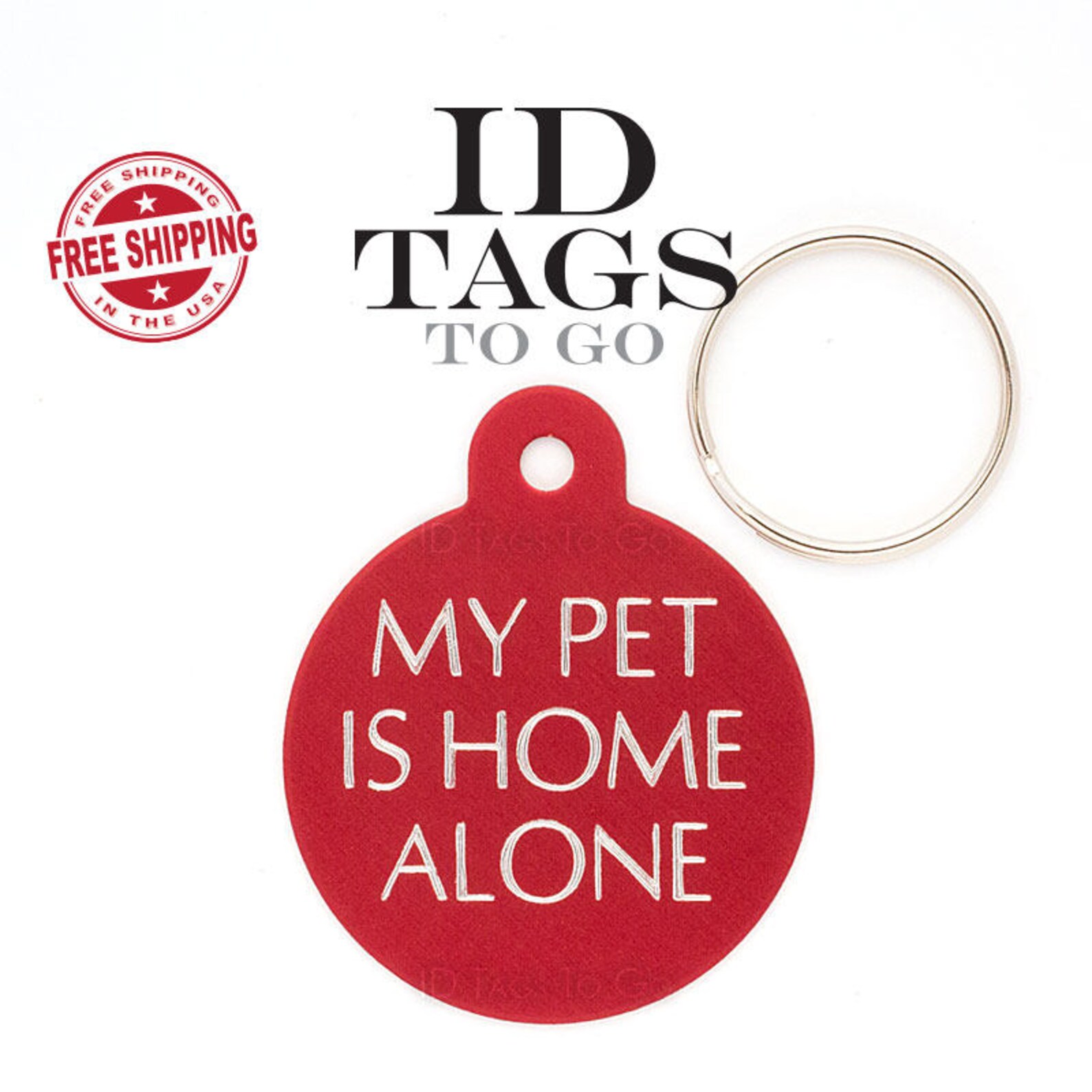 My Pet is Home Alone. Pet Alert ID Tag for Pets Large Round Pet Cat Dog ...