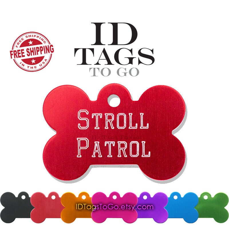 Stroll Patrol Dog ID Tag. Large Bone ID Tag Custom Engraved & - Etsy