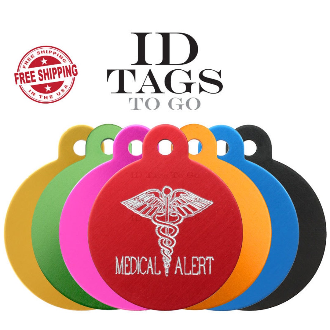 Large Round Circle Medical Alert Tag Necklace or Keychain Engraved ...