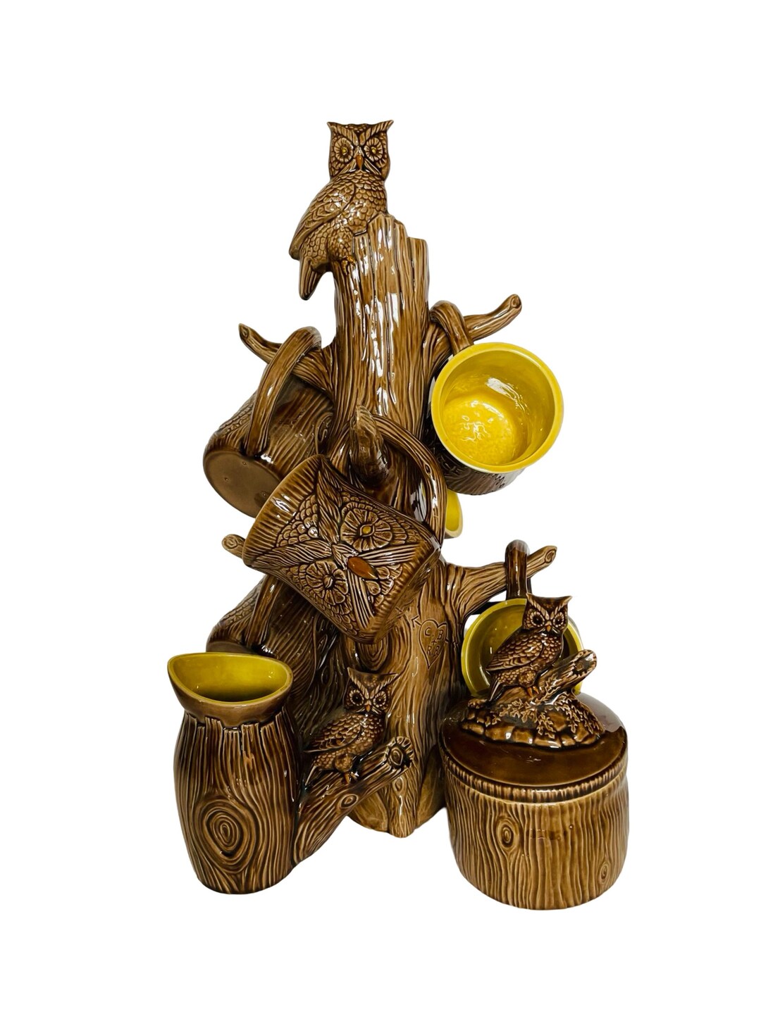 Vintage Cramer Mold 1979 Owl Mug Tree Creamer Sugar Bowl - 9 Piece Set ...