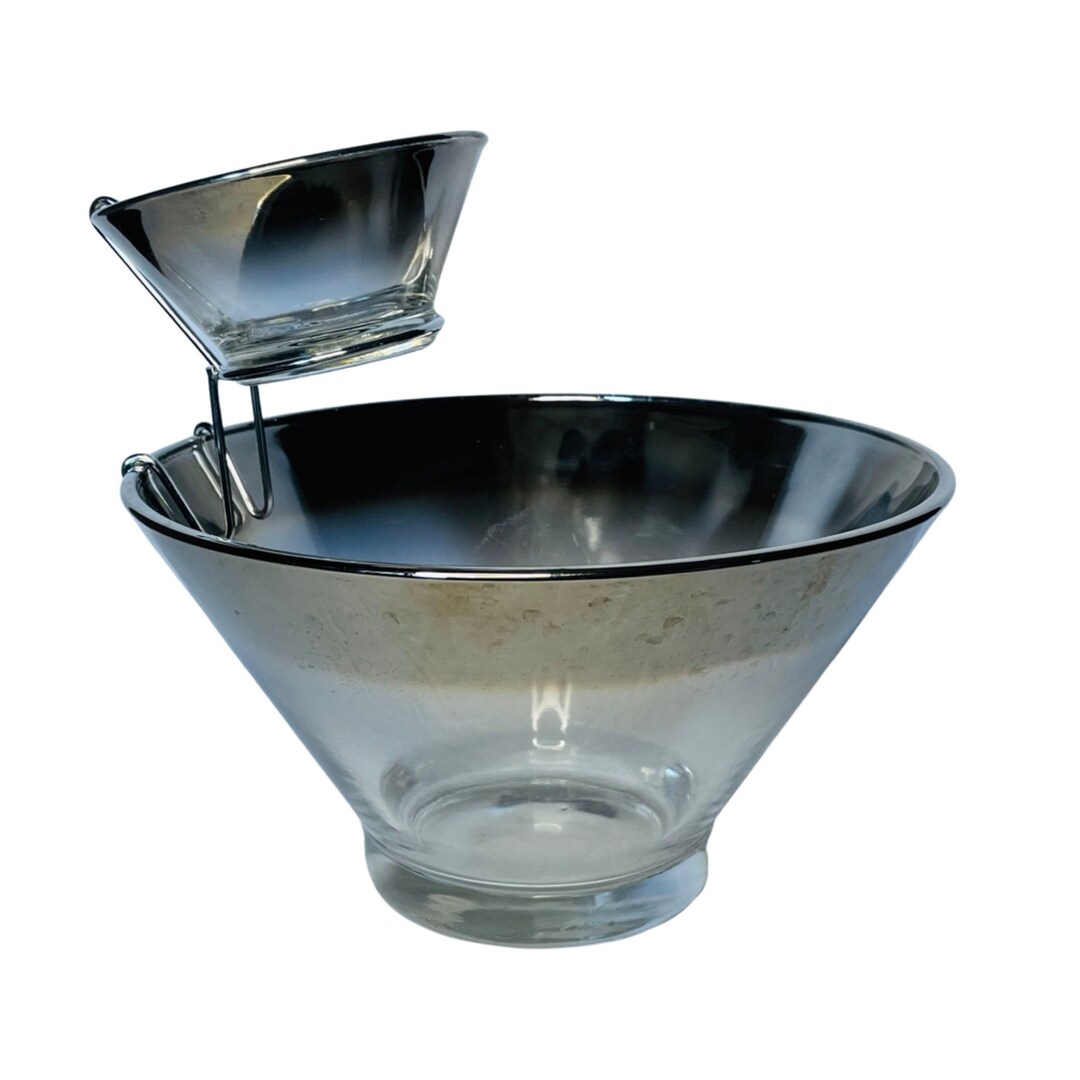 Midcentury Silver Fade Ombre Fade Chip and Dip Set - 3 Pieces Vitreon ...