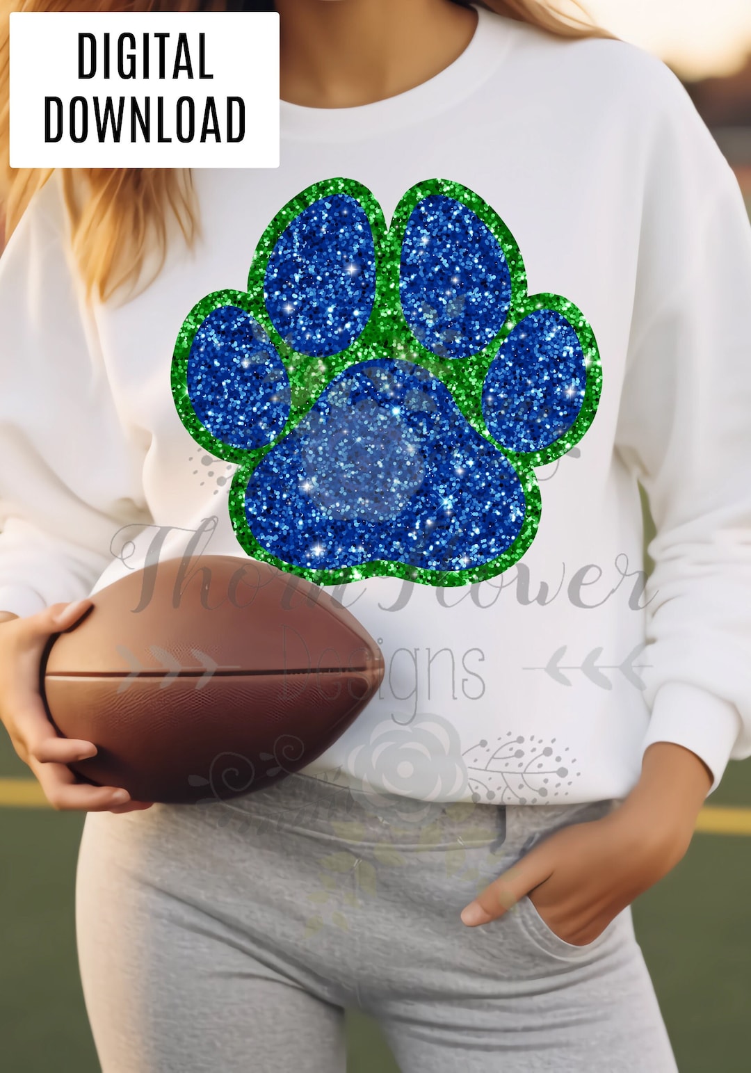 Royal Blue & Green Glitter Paw Print: Mascot Design (digital Download ...
