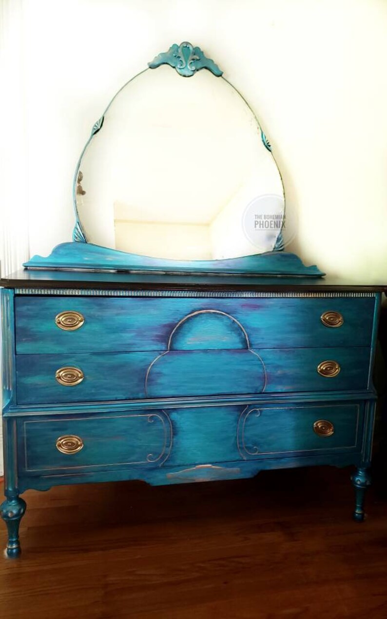 SOLD/ Mermaid / Northern Lights / Peacock Dresser / Bathroom Vanity - Etsy
