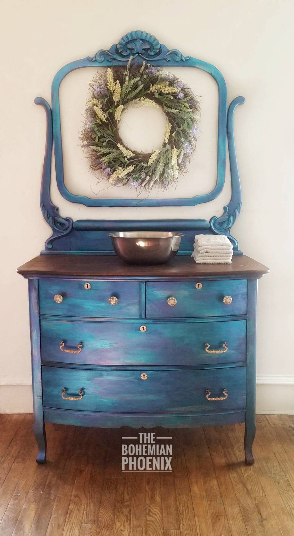 SOLD/ Mermaid / Northern Lights / Peacock Dresser / Bathroom | Etsy