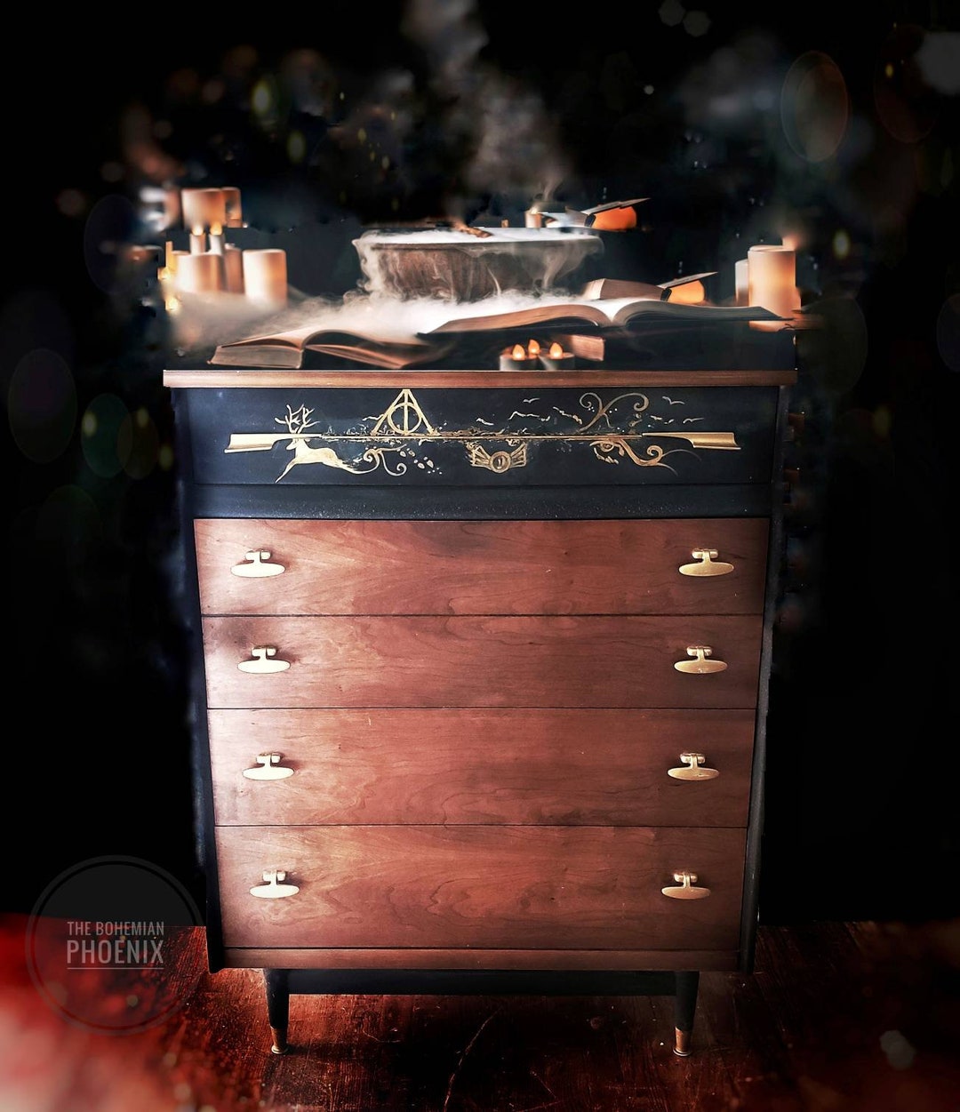 SOLD Harry Potter Inspired MCM Highboy Dresser With Gold Freehand ...