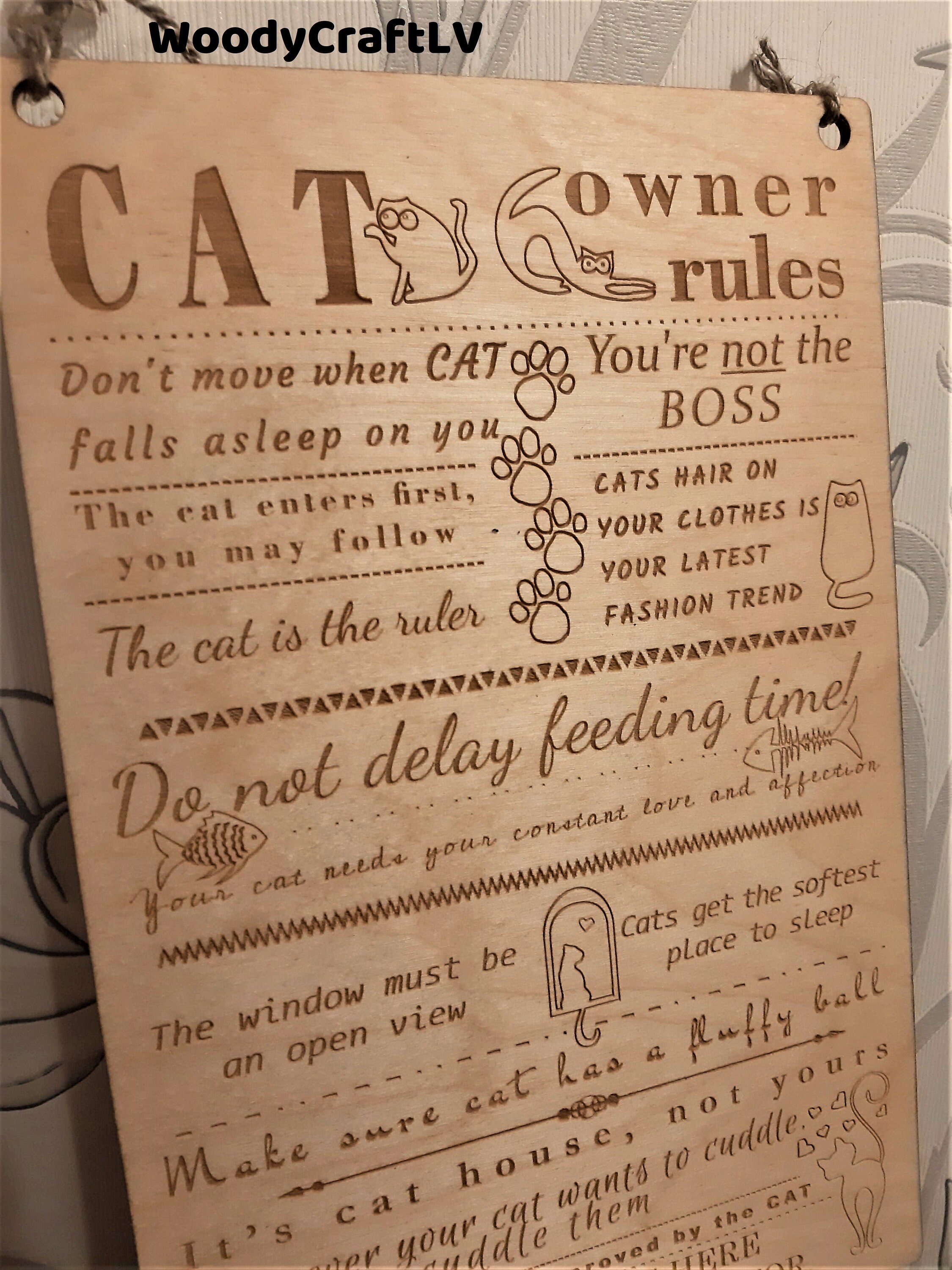 Sign CAT owner rules cats lovers funny sign | Etsy