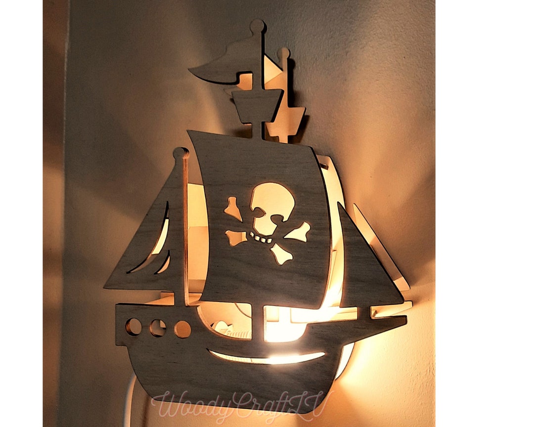 Pirate Wooden Nursery Lighting. Wood Night Light. Kids Room Decoration ...