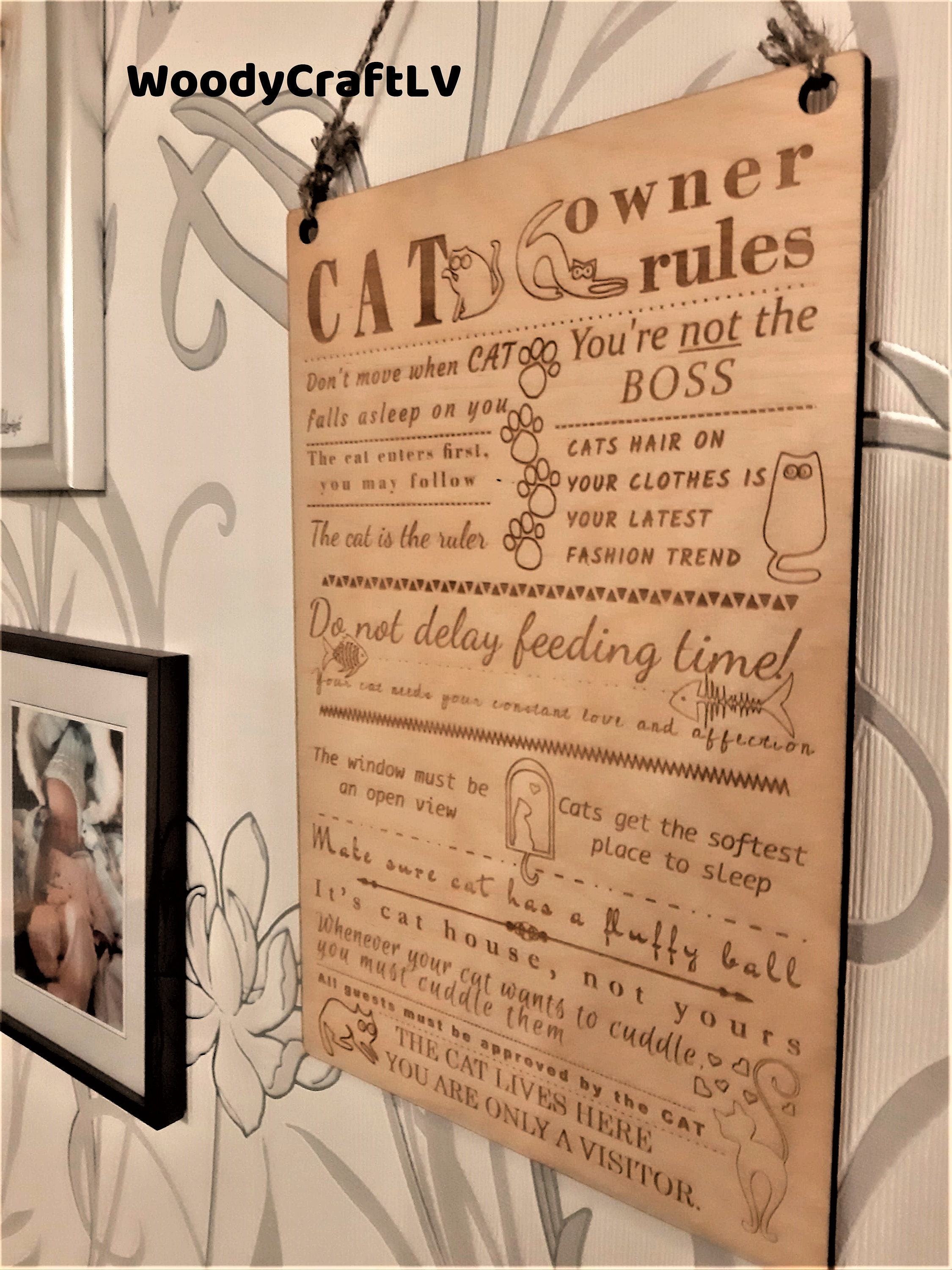 Sign cat Owner Rules, Cats Lovers, Funny Sign, Wall Decor, Perfect Gift ...